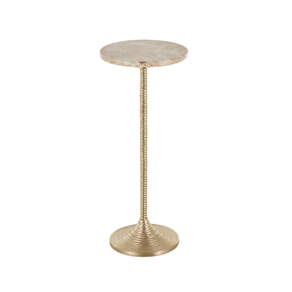 Mercer41 Cole And Grey Aluminum Metal Pedestal Side End Gold Accent Table With Beige Marble ...